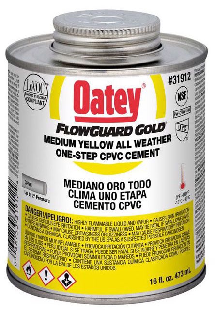 OATEY 31912 16OZ FLOWGUARD GOLD (MEDIUM) YELLOW CPVC CEMENT 1 PINT - APFS
